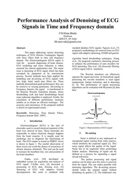 pdf performance analysis of denoising of ecg signals in time and frequency domain