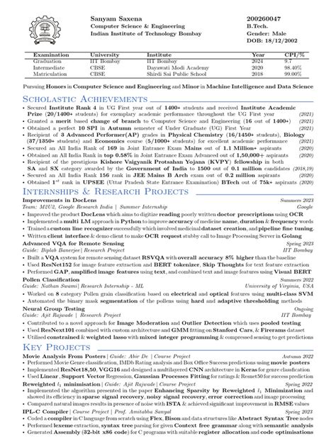 Resume Sanyam Saxena Pdf Pdf Parsing Compiler