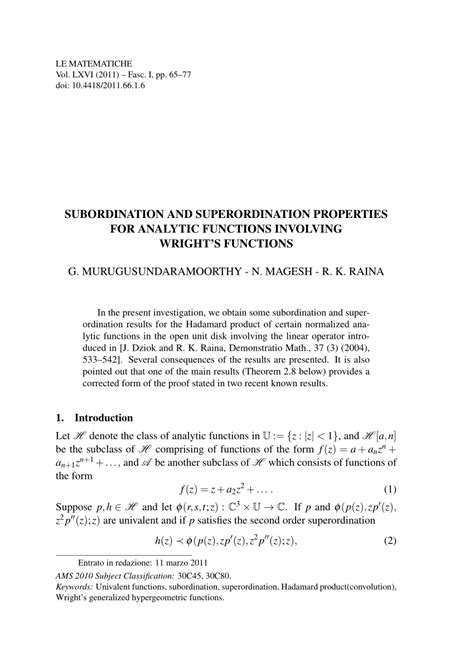Pdf Subordination And Superordination Properties For Analytic Functions Involving Wrights