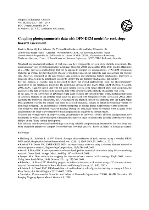 Pdf Coupling Photogrammetric Data With Dfn Dem Model For Rock Slope