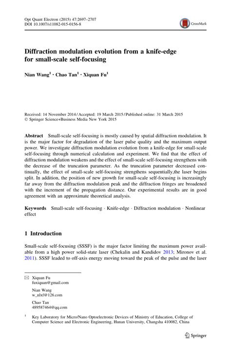 Pdf Diffraction Modulation Evolution From A Knife Edge For Small