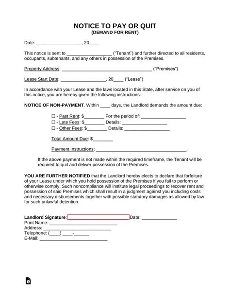 Free Late Rent Notice To Pay Or Quit Pdf Word Eforms