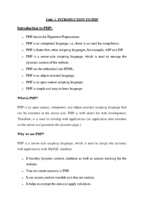 Unit 1 Php Unit 1 Introduction To Php Introduction To Php O Php