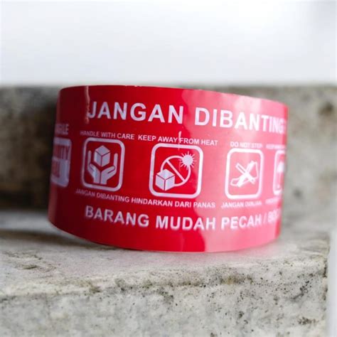 Jual Lakban Label Merah Fragile Security Seal Jangan Dibanting Barang Mudah Pecah Bocor Handle