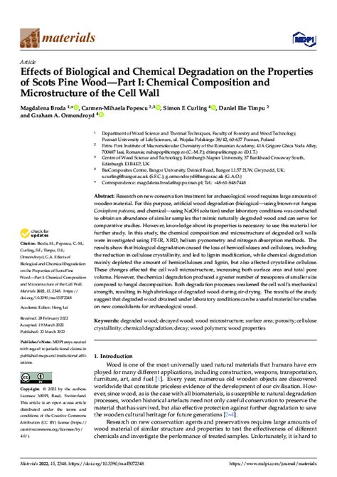 Pdf Effects Of Biological And Chemical Degradation On The Properties Of Scots Pine Wood—part I