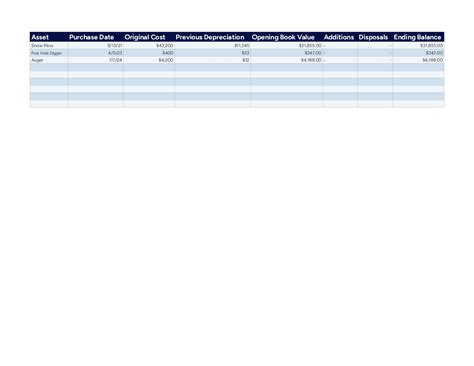 Fixed Asset Schedule Template [pdf Excel Word]