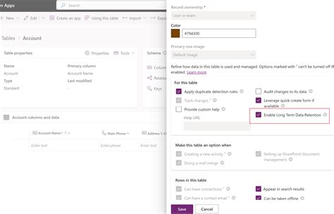 menetapkan kebijakan retensi data untuk tabel power apps microsoft
