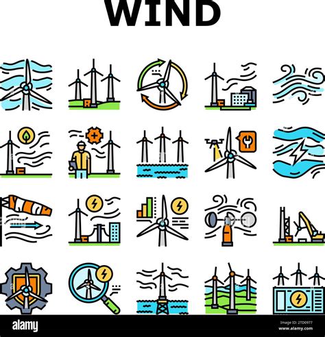 Wind Turbine Power Energy Farm Icons Set Vector Stock Vector Image And Art Alamy