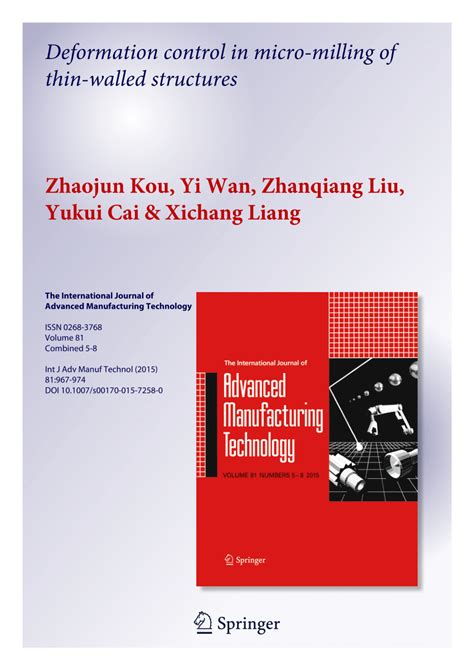 Pdf Deformation Control In Micro Milling Of Thin Walled Structures