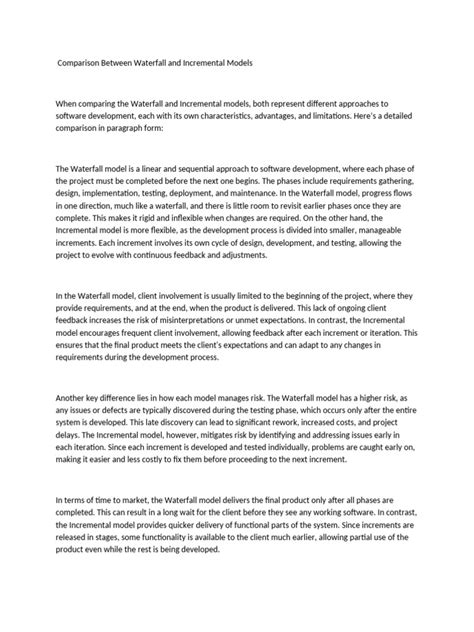 Comparison Between Waterfall And Incremental Model Pdf Software