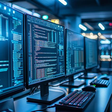 Premium Photo Coding Language Program With Multiple Monitors And Data Center