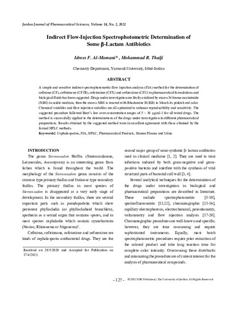 Pdf Indirect Flow Injection Spectrophotometric Determination Of Some B Lactam Antibiotics