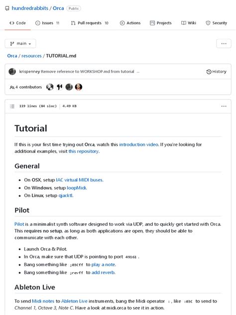 Orca Tutorial Md At Main Hundredrabbits Orca Github Pdf Pdf Computer Hardware Computing