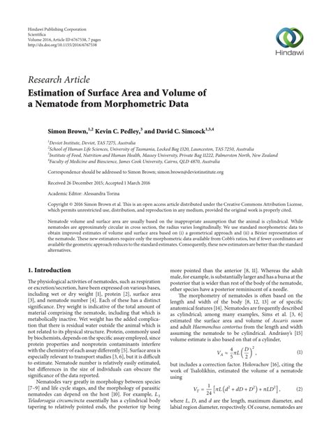 Pdf Estimation Of Surface Area And Volume Of A Nematode From