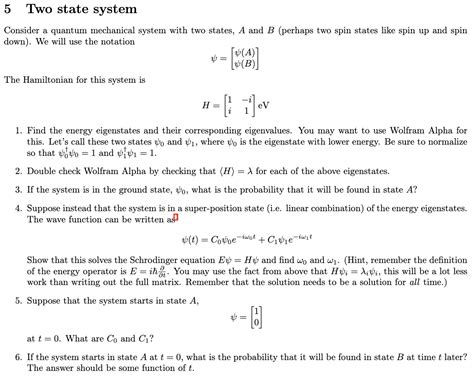 Two State System Consider A Quantum Mechanical Chegg