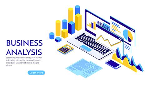 비즈니스 전략과 계획 데이터 및 투자 비즈니스 성공 인포 그래픽 요소가 있는 컴퓨터 모니터 프레젠테이션 랜딩 페이지에 대 한