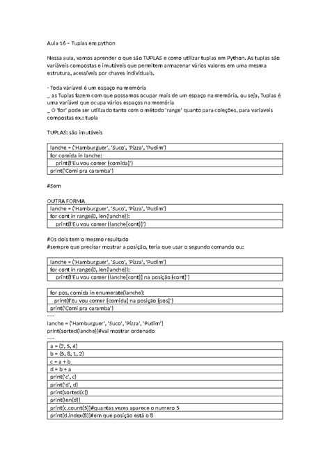AULA Tuplas Aula Tuplas em python Nessa aula vamos aprender o que são TUPLAS e como