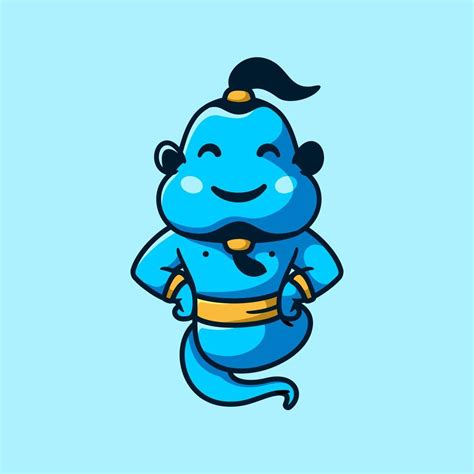 Cute Genie Mascot Cartoon Character Flat Design Style 12736329 Vector