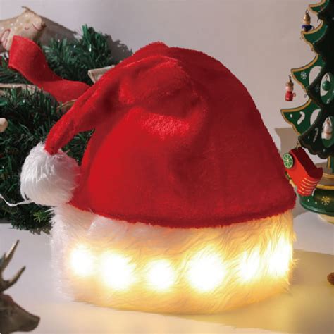 Led Light Up Christmas Hat Funny Plush Velvet Santa Hat With Lights New