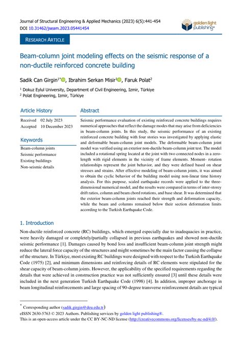 Pdf Beam Column Joint Modeling Effects On The Seismic Response Of A Non Ductile Reinforced
