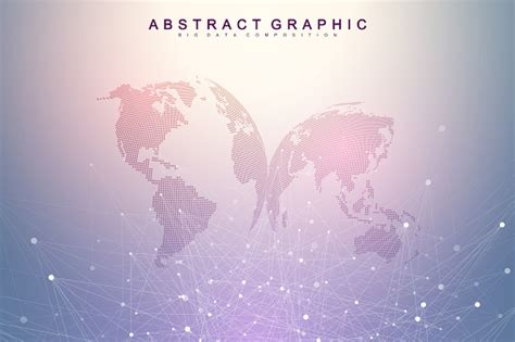 빅 데이터 시각화 기하학적 추상적 인 배경 시각적 정보 복잡성 미래 지향적 인포 그래픽 디자인 연결된 라인과 점 웨이브 흐름과 기술 배경 벡터 일러스트레이션 0명에 대한