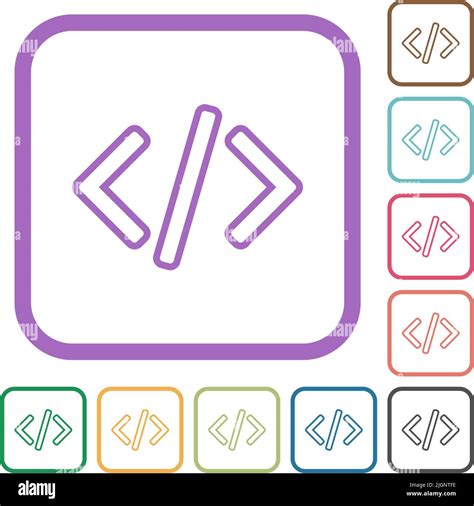 Script Code Simple Icons In Color Rounded Square Frames On White