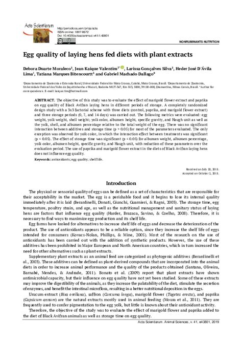 Pdf Egg Quality Of Laying Hens Fed Diets With Plant Extracts