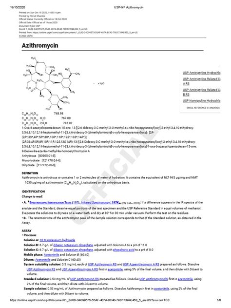 Usp Nf Azithromycin Pdf Chromatography Chemistry