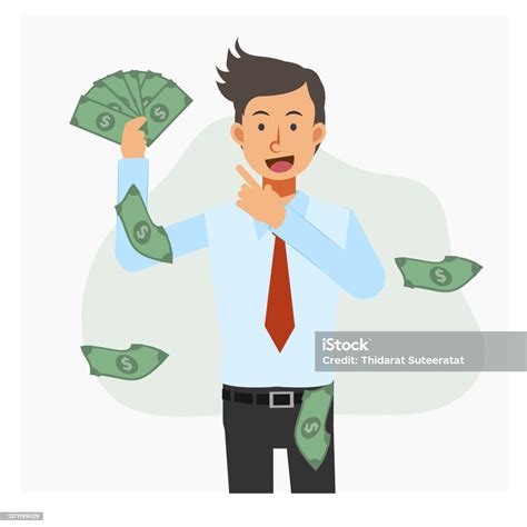 달러의 현금을 보여주는 행복한 사업가 플랫 벡터 만화 캐릭터 일러스트레이션 경제에 대한 스톡 벡터 아트 및 기타 이미지 경제 금융 남자 Istock