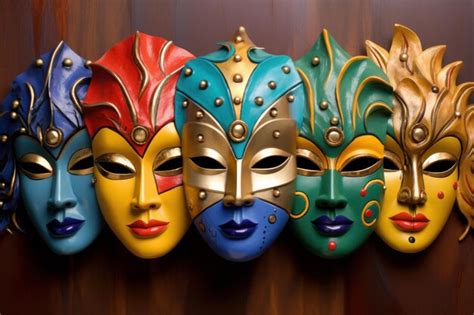 Multicolored Row Of Colorful Masks On Wall Generate Ai Premium Ai