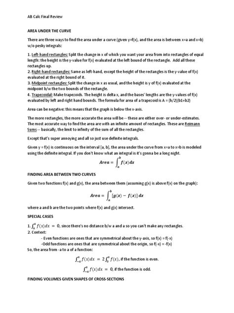 Calc Final Review Pdf Fraction Mathematics Area