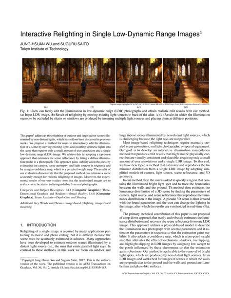 Pdf Interactive Relighting In Single Low Dynamic Range Images