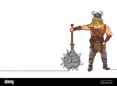 Continuous One Line Drawing Male Viking With Strong Physique Bellicose