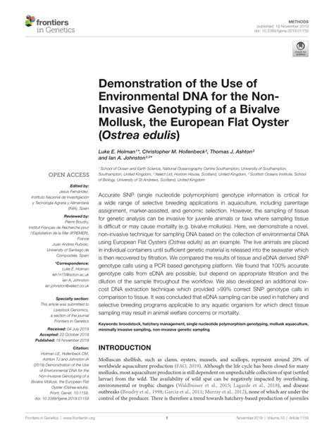Pdf Demonstration Of The Use Of Environmental Dna For The Non Invasive Genotyping Of A Bivalve