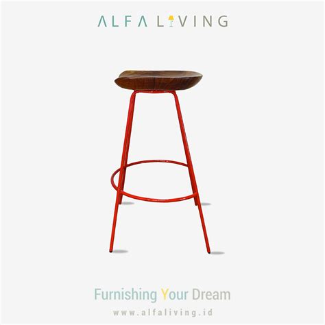 Berly Industrial Bar Stool Teak And Metal Alfa Living