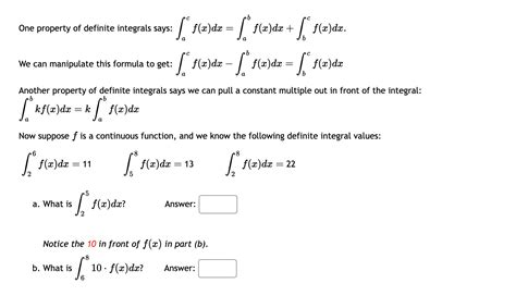 Solved One Property Of Definite Integrals Says