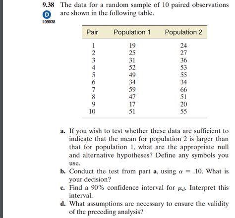 solved 9 38 the data for a random sample of 10 paired
