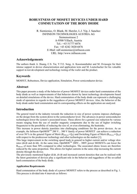 Pdf Robustness Of Mosfet Devices Under Hard Commutation Of The Body Diode