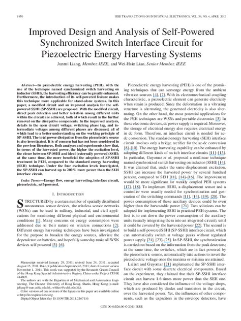 Pdf Improved Design And Analysis Of Self Powered Synchronized Switch Interface Circuit For