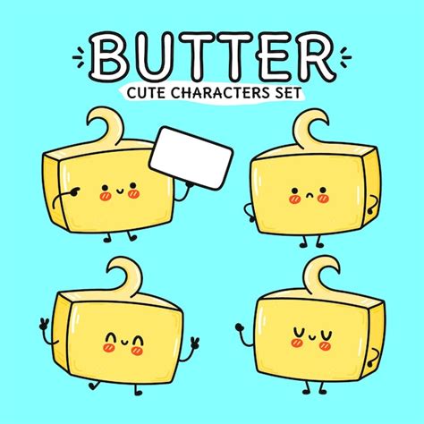 Premium Vector Funny Cute Happy Butter Characters Bundle Set