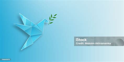 평화와 새로운 밝은 희망 유리 비둘기는 올리브 가지를 들고 푸른 배경 위로 날아 다니고 있습니다 세계 평화의 날 평화 취약성 개념 9월에 대한 스톡 벡터 아트 및 기타