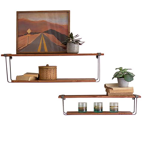 Industrial Modern Metal And Wood Floating Wall Shelf Set Woodwaves