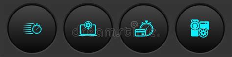 Set Stopwatch Laptop Setting Fast Payments And Video Camera Icon