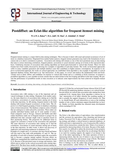 PDF Postdiffset An Eclat Like Algorithm For Frequent Itemset Mining