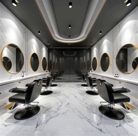 Luxury Hair Salon Interior With Black And White Design Featuring Gold