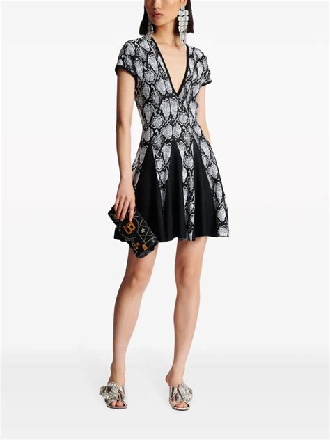 Balmain Python Jacquard Knitted Skater Dress Black Farfetch Uk