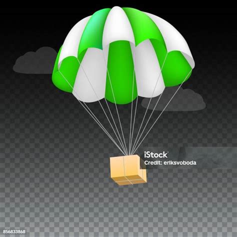 투명 한 배경에 고립 된 녹색 낙하산에 패키지의 아이콘입니다 운송 배달 서비스 서식 파일 3 차원 일러스트 레이 션 공기 개념에 대한 스톡 벡터 아트 및 기타 이미지