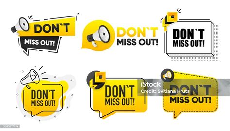 놓치지 마세요 텍스트가 있는 확성기 레이블 모음입니다 마케팅 및 홍보 벡터 일러스트 레이 션 3차원 형태에 대한 스톡 벡터 아트 및 기타 이미지 Istock