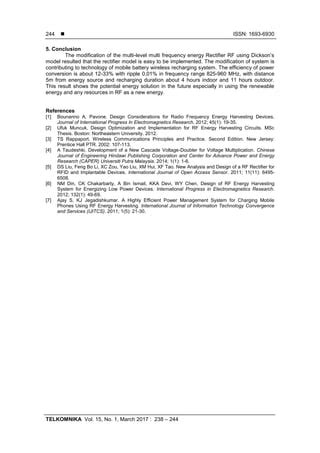 Model And Analysis Of Multi Level Multi Frequency RF Rectifier Energy System For Low Power