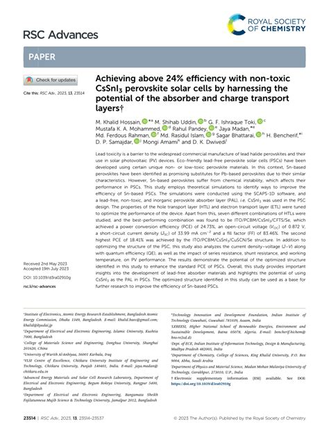 Pdf Achieving Above 24 Efficiency From Non Toxic Cssni3 Perovskite